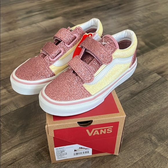 Vans | Shoes | New Vans Old Skool V Pink Yellow Glitter Sneakers | Poshmark